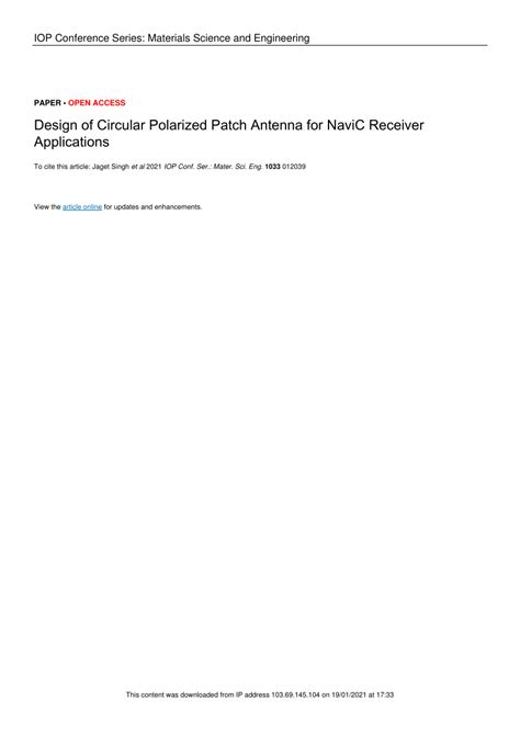 Pdf Design Of Circular Polarized Patch Antenna For Navic Receiver