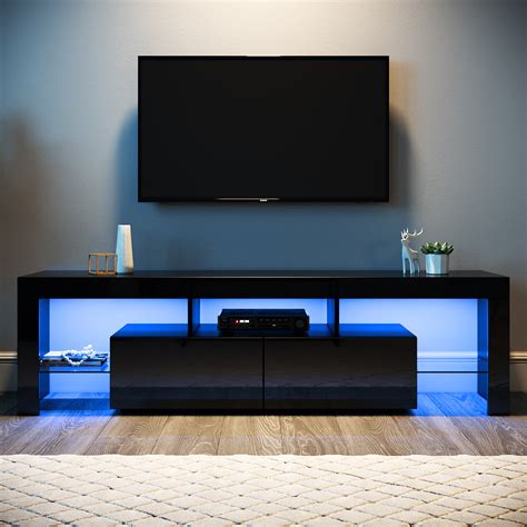 ELEGANT Modern High Gloss TV Stand Cabinet With LED Light Living Room