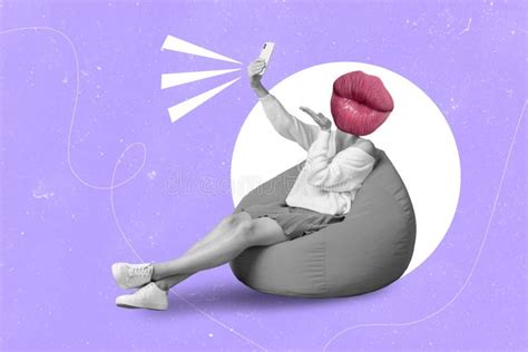 Creative Collage Picture Of Girl Black White Gamma Sitting Bag Big Lips