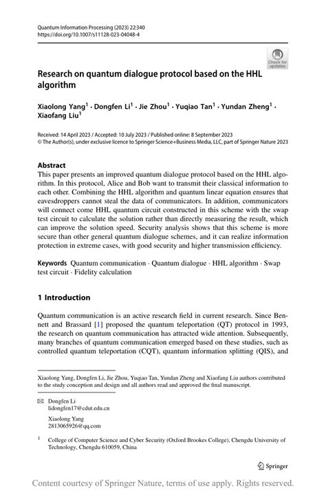 Research On Quantum Dialogue Protocol Based On The Hhl Algorithm