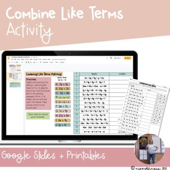 Combine Like Terms Digital Matching Activity And Practice By Misswhitmyre