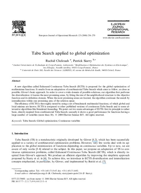 pdf tabu search applied to global optimization