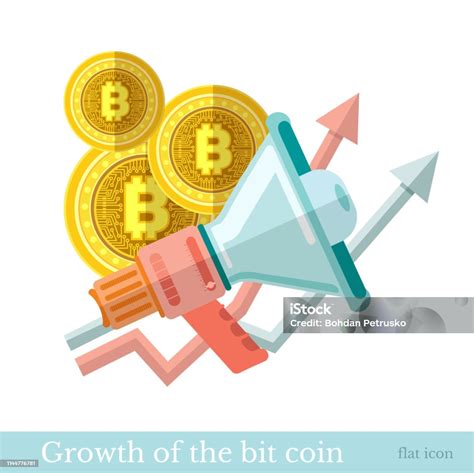메가 폰 비트 동전과 위쪽 화살표와 플랫 아이콘입니다 비트 동전 비즈니스 그림 흰색 절연의 성장 0명에 대한 스톡 벡터 아트 및 기타 이미지 Istock
