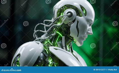 High Tech Robot With Green Energy In The Form Of Lightning Ai Stock Image Image Of Robot