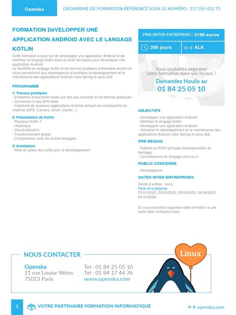 Formation Developper Une Application Android Avec Le Langage Kotlin Pdf