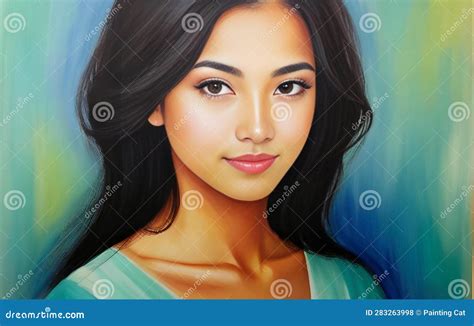 Portrait Of A Beautiful Asian Woman With Long Black Hair Stock