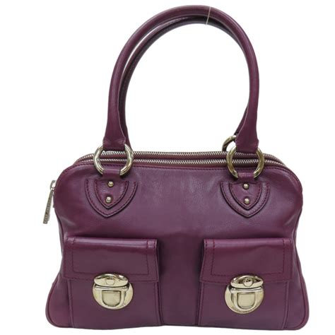 【二手名牌brand Off】marc Jacobs 馬克賈伯 紫色 牛皮 手提包 歐系精品包配件 Yahoo奇摩購物中心