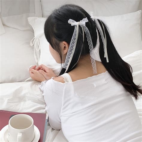 블루씨티 2개세트 레이스 투레인 새틴 롱 리본 헤어핀