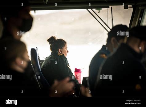 Commanding Officer Cdr Nicole Robichaud On The Bridge Of Hmcs