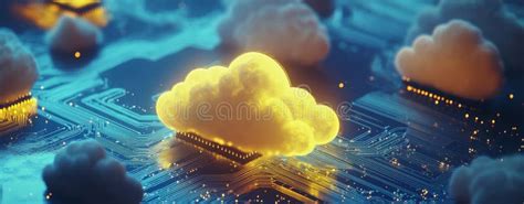 A Futuristic Circuit Board Background With Glowing Orange Clouds Representing The Digital Cloud