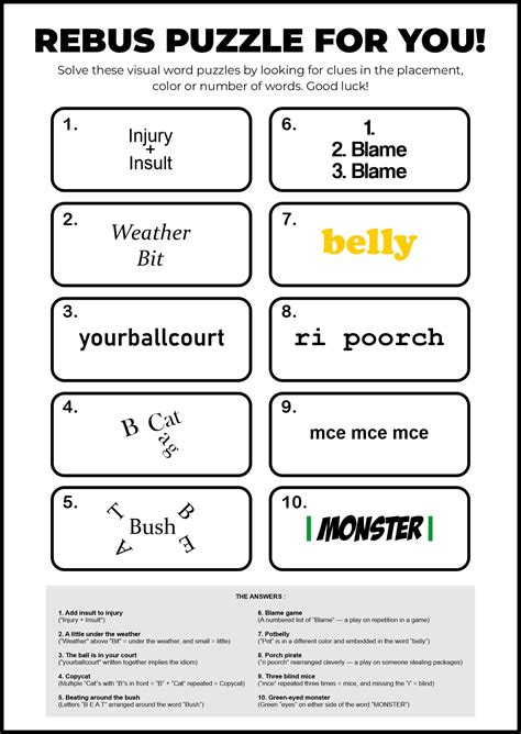 rebus puzzles with answers rebus puzzles free printable math images