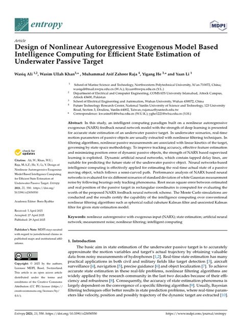 Design Of Nonlinear Autoregressive Exogenous Model Based Pdf Kalman