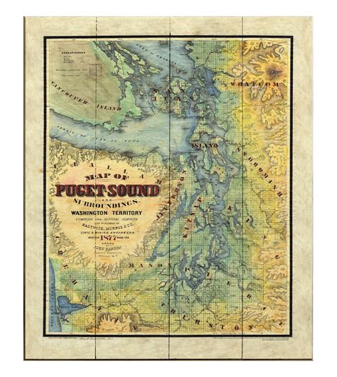 Puget Sound Washington Vintage Stye Map Art On Wood Or Metal For Lake