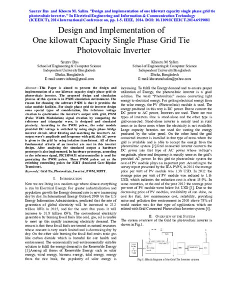 Pdf Design And Implementation Of One Kilowatt Capacity Single Phase Grid Tie Photovoltaic Inverter