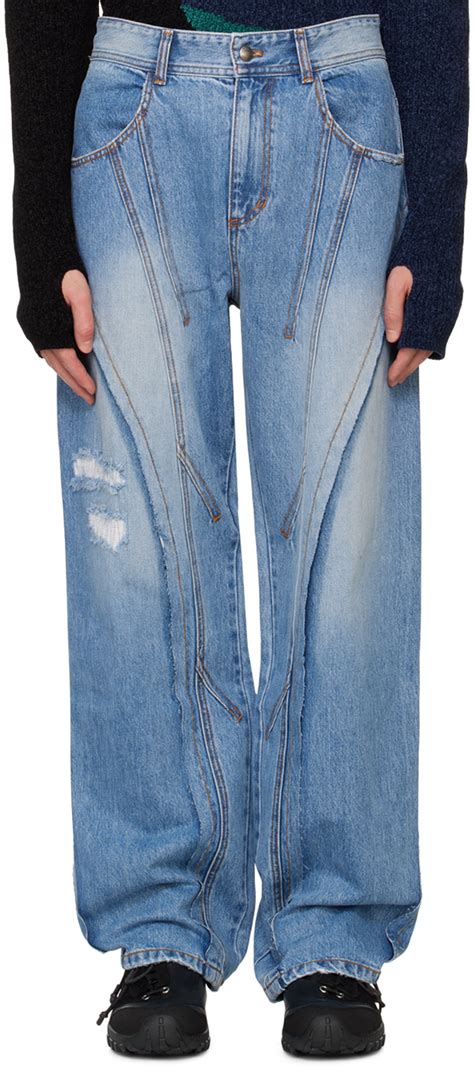 Blue Panel Carpenter Wide Leg Jeans By Andersson Bell On Sale