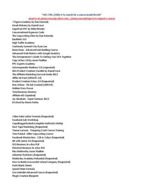 use ctrl cmd f to search for a course inside the list pdf search