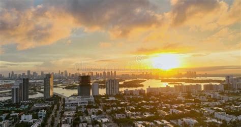 Aerial Top Drone View Of Miami Beach Skyline Of Miami Florida Miami