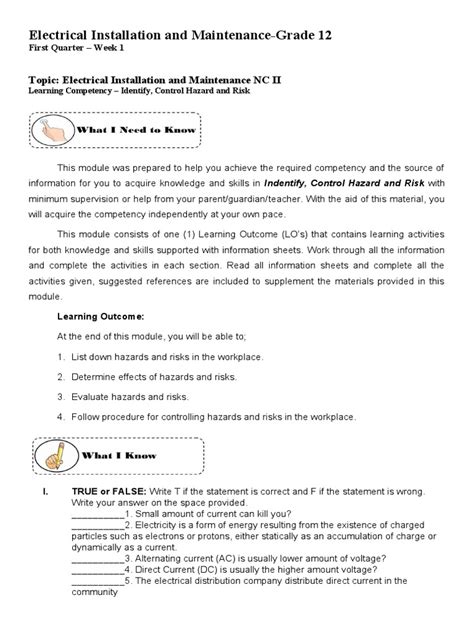 Eim 12 Module Week 1 Pdf Direct Current Alternating Current