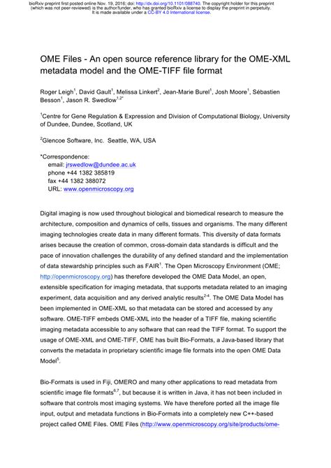 Pdf Ome Files An Open Source Reference Library For The Ome Xml