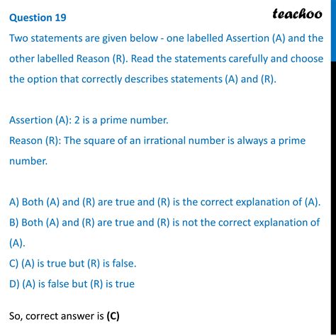 Class 10 Assertion A 2 Is A Prime Number Practice Questions