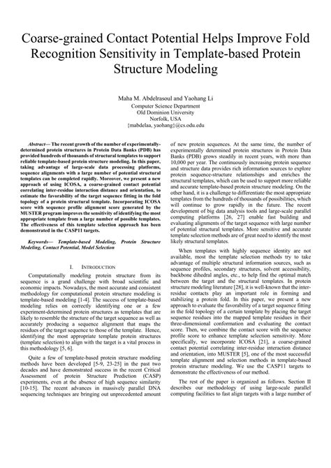 Pdf Coarse Grained Contact Potential Helps Improve Fold Recognition Sensitivity In Template