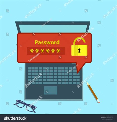 Desktop Computer Unlocked Password Bubble Notification Stock Vector