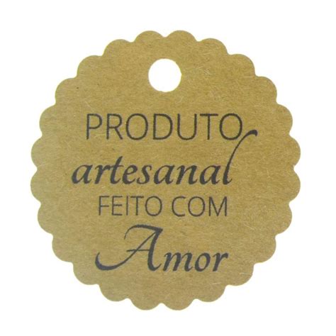 Tag Produto Artesanal Feito Amor 5cm Kraft Feito Amor