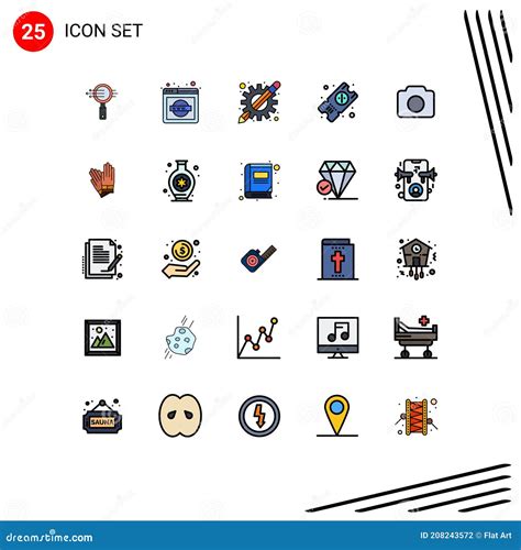 Jeu De Pictogrammes De 25 Simples Lignes Remplies Couleurs Plates Des