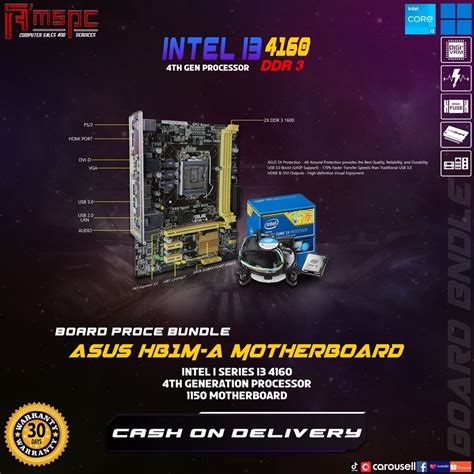 Bundle Package Board Motherboard Hsf Backplate Intel Core I3 4160 4th Gen 1150 Amstrading