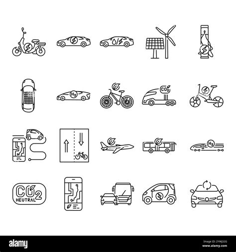 Electric Transport Black Line Icons Set Vector Isolated Element Editable Stroke Stock Vector
