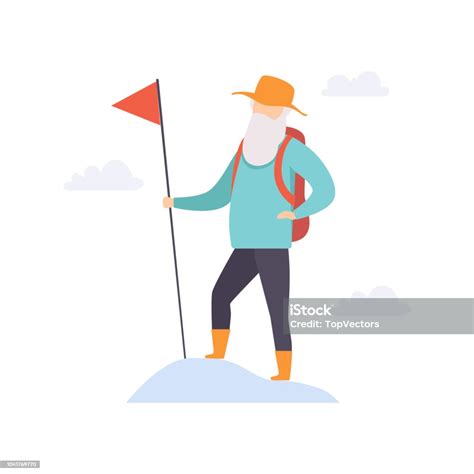 수석 남자 캐릭터 가방 흰색 배경에 활동적인 라이프 스타일 소셜 개념 벡터 일러스트 레이 션을 선도 하는 노인 들과 함께 여행 모험에 대한 스톡 벡터 아트 및 기타 이미지