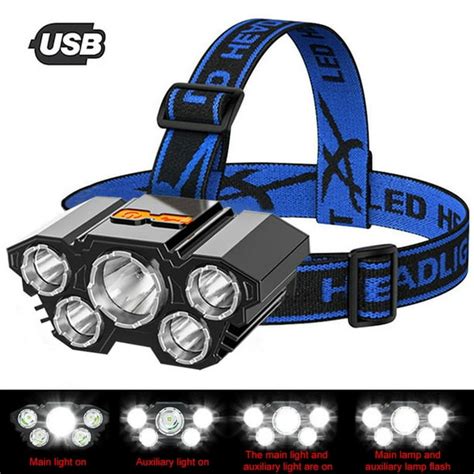 Usb Recargable 5 Led Faro Linterna Impermeable 350lm Faro Exterior