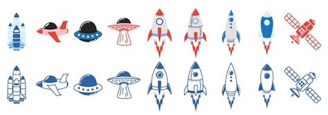 우주선 로켓 Ufo 위성 귀여운 벡터 프리미엄 벡터