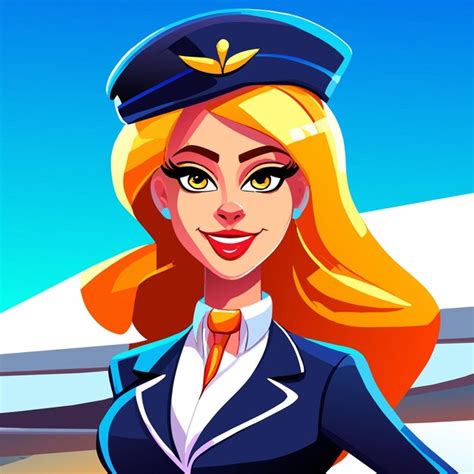 Cute Air Hostess Hand Drawn Flat Stylish Cartoon Sticker Icon Concept