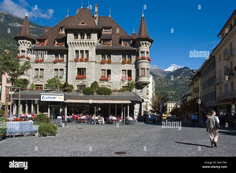 Brig Valais Canton Switzerland Detail Of The Main Square In The Old