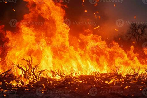 A Massive Fire Engulfing A Field Creating A Blaze Of Destruction And