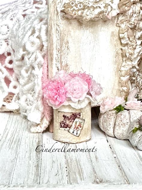 Shabby Chic Christmas Pink Roses In Aged Tall Container Etsy