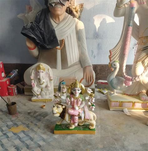 White Traditional Marble Durga Mata Murti For Worship Size 1 Feet At