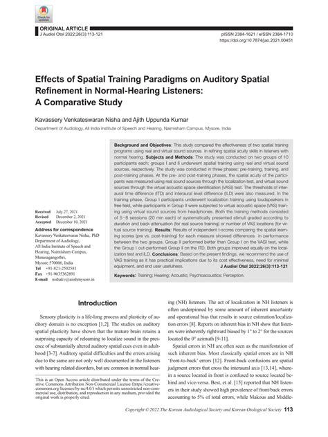 Pdf Effects Of Spatial Training Paradigms On Auditory Spatial Refinement In Normal Hearing