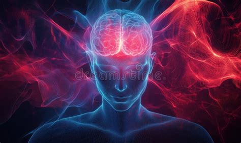 Abstract Representation Of Human Brain With Glowing Neural Connections And Energy Waves Stock