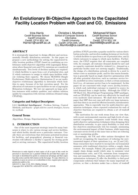 Pdf An Evolutionary Bi Objective Approach To The Capacitated Facility