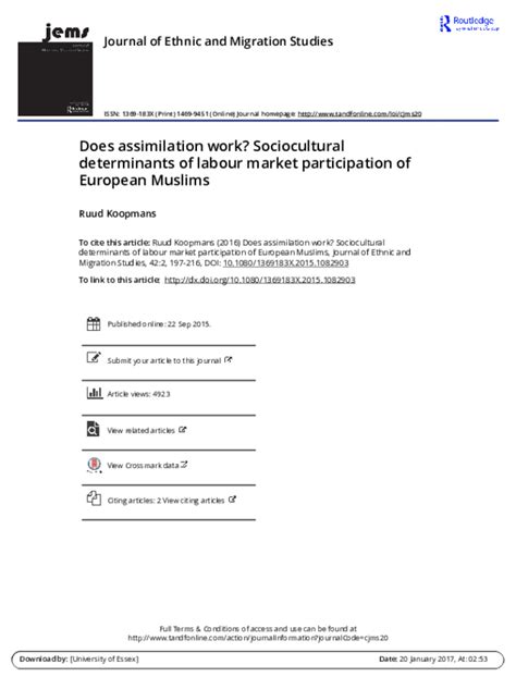 Pdf Does Assimilation Work Sociocultural Determinants Of Labour Market Participation Of