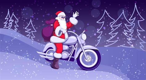 Parabéns Bandeira Festiva Papai Noel Na Motocicleta Vetor Premium
