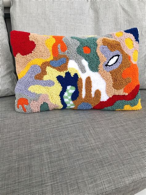 Hand Tufted Punch Needle Pillow Cover Decorative Embroidered Cushion Cover Natural Cotton Yarn