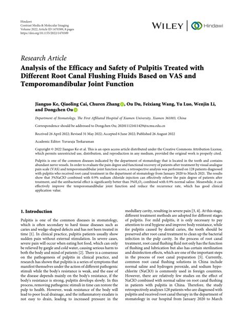 Pdf Analysis Of The Efficacy And Safety Of Pulpitis Treated With Different Root Canal Flushing
