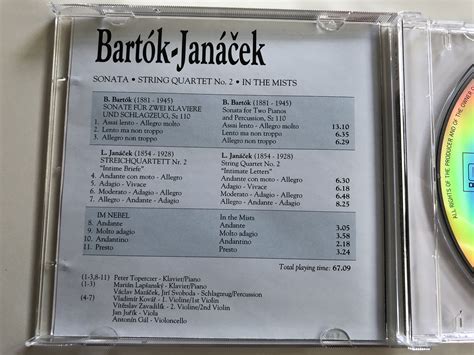 Bartok Janaček Sonata String Quartet No 2 In the mists Béla