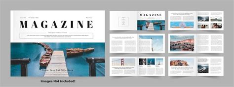 Журнал о путешествиях в пейзаже или дизайн макета журнала Премиум векторы