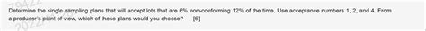 Solved Determine The Single Sampling Plans That Will Accept Chegg Com