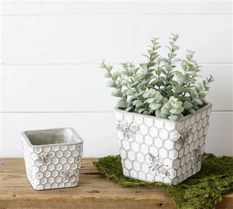 Debossed Cement Hive And Bee Planter Vintage Crossroads
