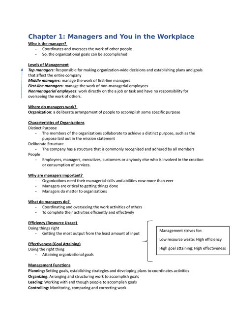 ITM Chapter 1 Notes Very Helpful For Babes Chapter 1 Managers And You In The Workplace
